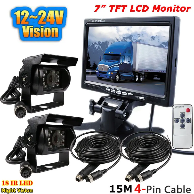 12 V-24 V 7 "lcd Monitor Para Bus Truck Rv Motorhome + 2x 4pin 18 Levou ...