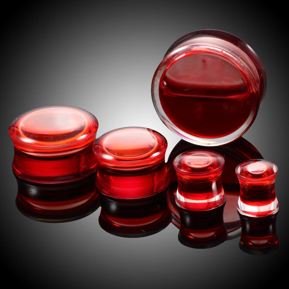 1Pair-Acrylic-Double-Flared-Ear-Flesh-Tunnels-Plugs-Red-Liquid-Ear ...
