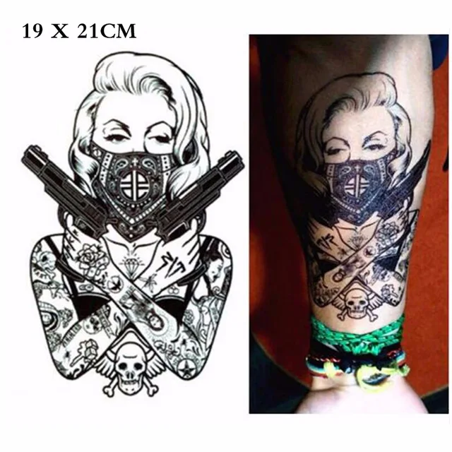 Cool Tattoo Girl With Guns Waterproof Temporary Tattoo Stickers