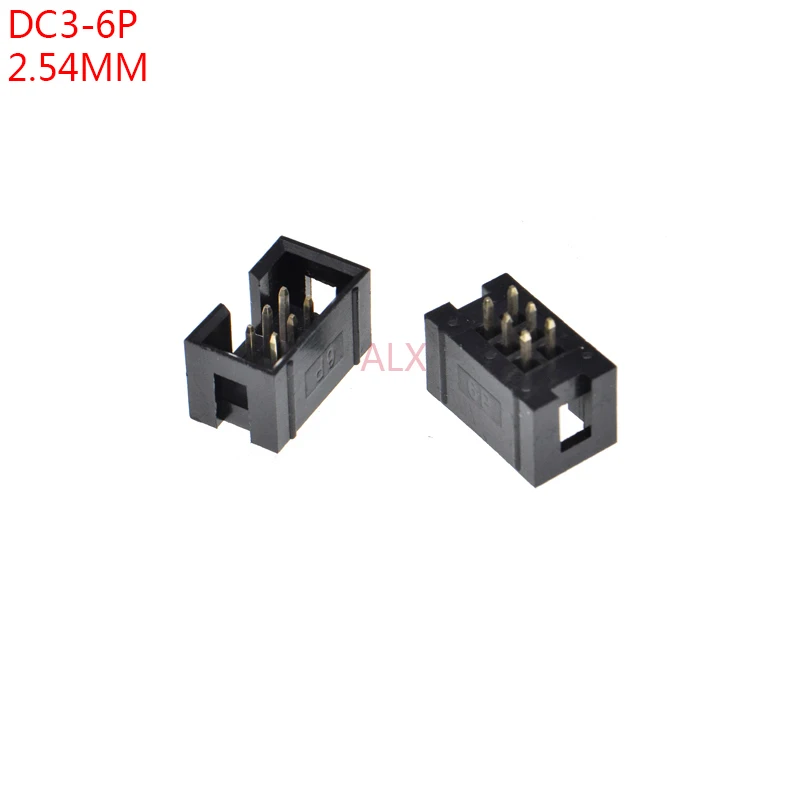 10pcs dc3-6p 2.54MM pitch JTAG ISP MALE SOCKET straight idc box headers PCB CONNECTOR DC3 DOUBLE ...