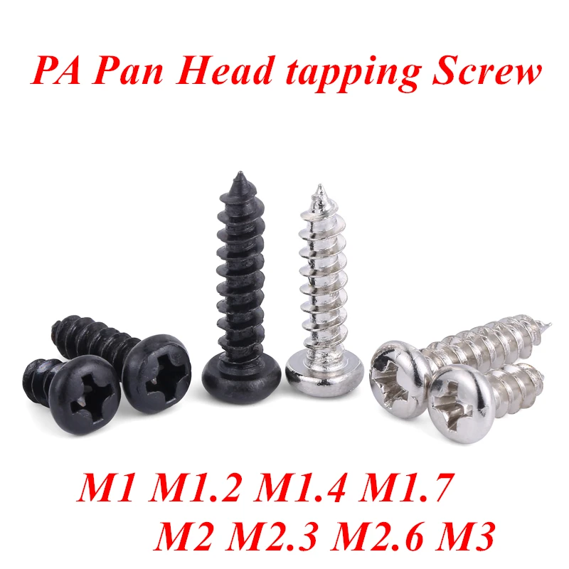 1000pcs Black Self Tapping Screws PA M1 M1.2 M1.4 M1.5 M1.7 M2 M2.3 M2 ...