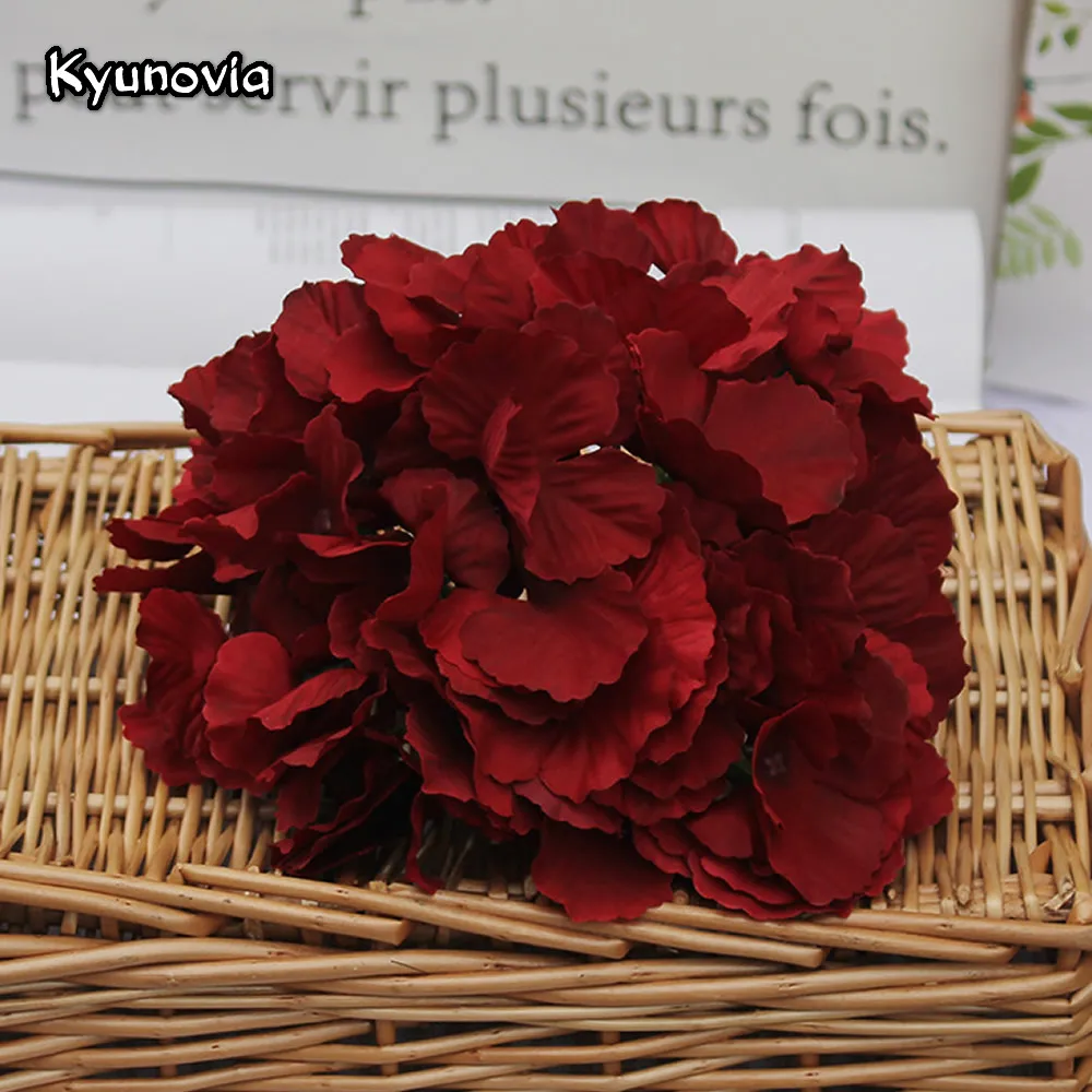 Kyunovia 20pcs/lot Burgundy Silk Hydrangea Flower Head Diy Wedding ...
