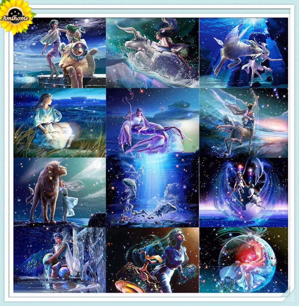 NEW Diy diamond painting 12 zodiacal constellations round diamond ...