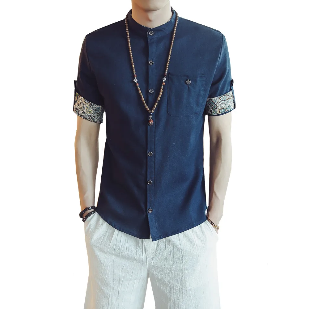Buy 2018 New Chinese Style Cotton Linen Shirt Half