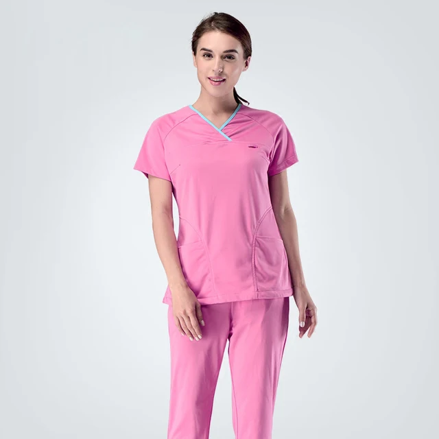 Plus Size Medical Clothing Scrub Sets Men And Women Cross Over Top And Pant Wrap Scrubs Clothes