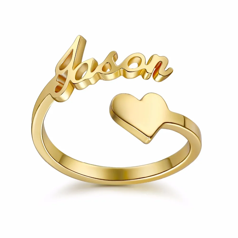 3UM Gold Custom Spiral Ring Personalized Name Ring With Heart Custom