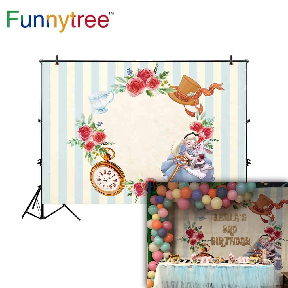 Funnytree Alice In Wonderland Backdrops For Girl Birthday Party Stripes ...