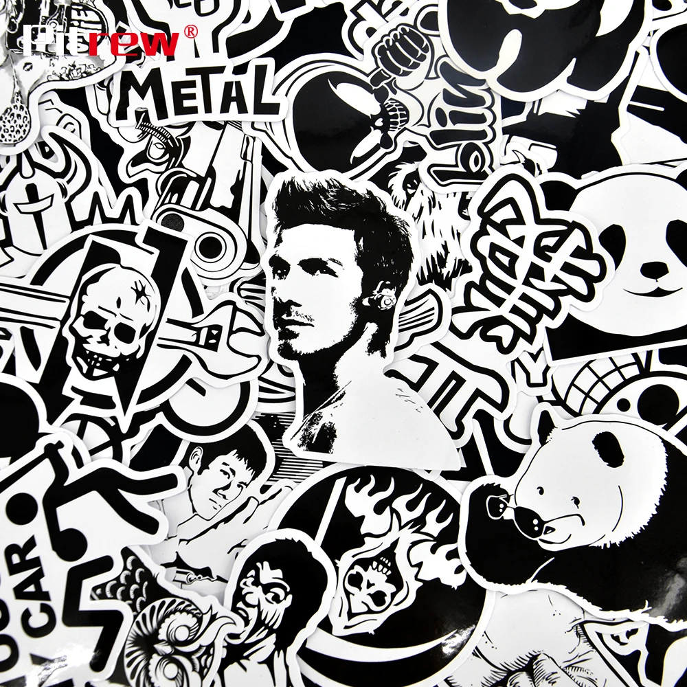 50 PCS Black White Funny Car Stickers Vinyl Decal Car Styling Bicycle ...