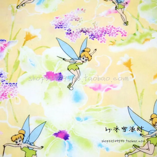 Cartoon Cute Tinker Bell Purple Flower Print Cotton Patchwork Fabric ...