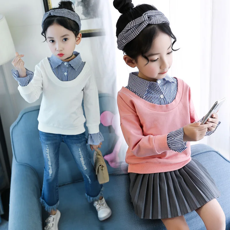 Stripe Patchwork Girls Shirts Blouse 2018 Spring New Kids Girls Shirts ...
