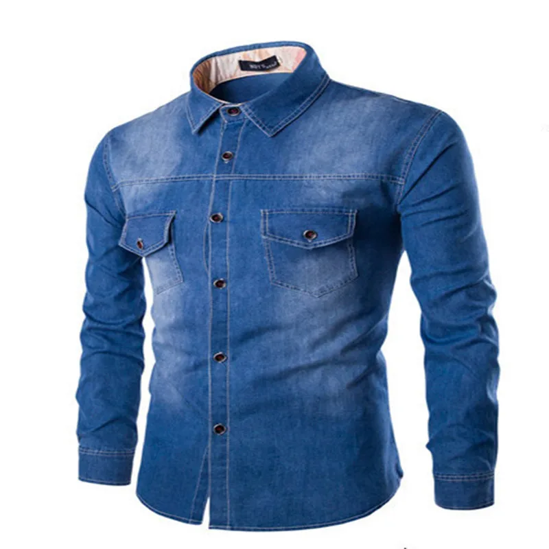 2016 New Fashion Men Jeans Shirt Cotton Slim Fit Brand Casual Denim ...