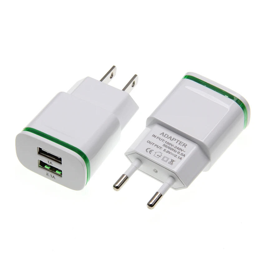 Universal 2 Ports USB Charger Adapter 2A Travel Charge LED Lamp Plug ...