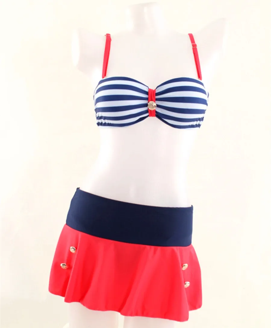 Cutest Female Skirt Bottom Bikini Ladies Striped Bra Bikini Set Super