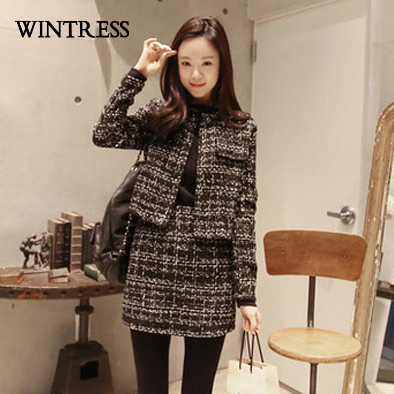 WINTRESS Korean 2 Piece Sets Women Button O Neck Full Wool Coat Top ...