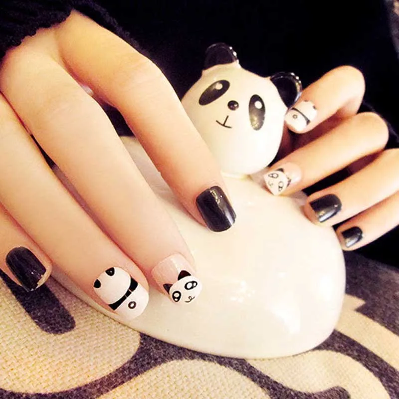 Белые черные цвета полный Чехол накладные ногти сделай сам короткий размер ногти с клеем