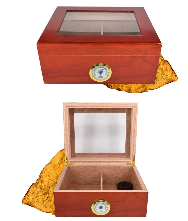 Red/Black Cedar Wood Lined Cigar Humidor Box with Hygrometer Humidifier ...