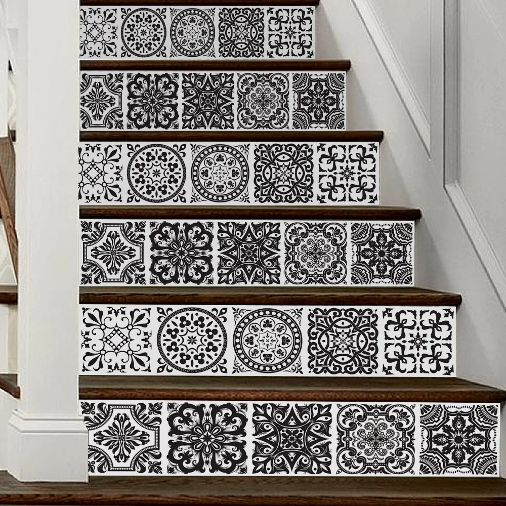 3d Black&white Ceramic Pattern Wall Tile Stairs Stickers Removable Pvc ...