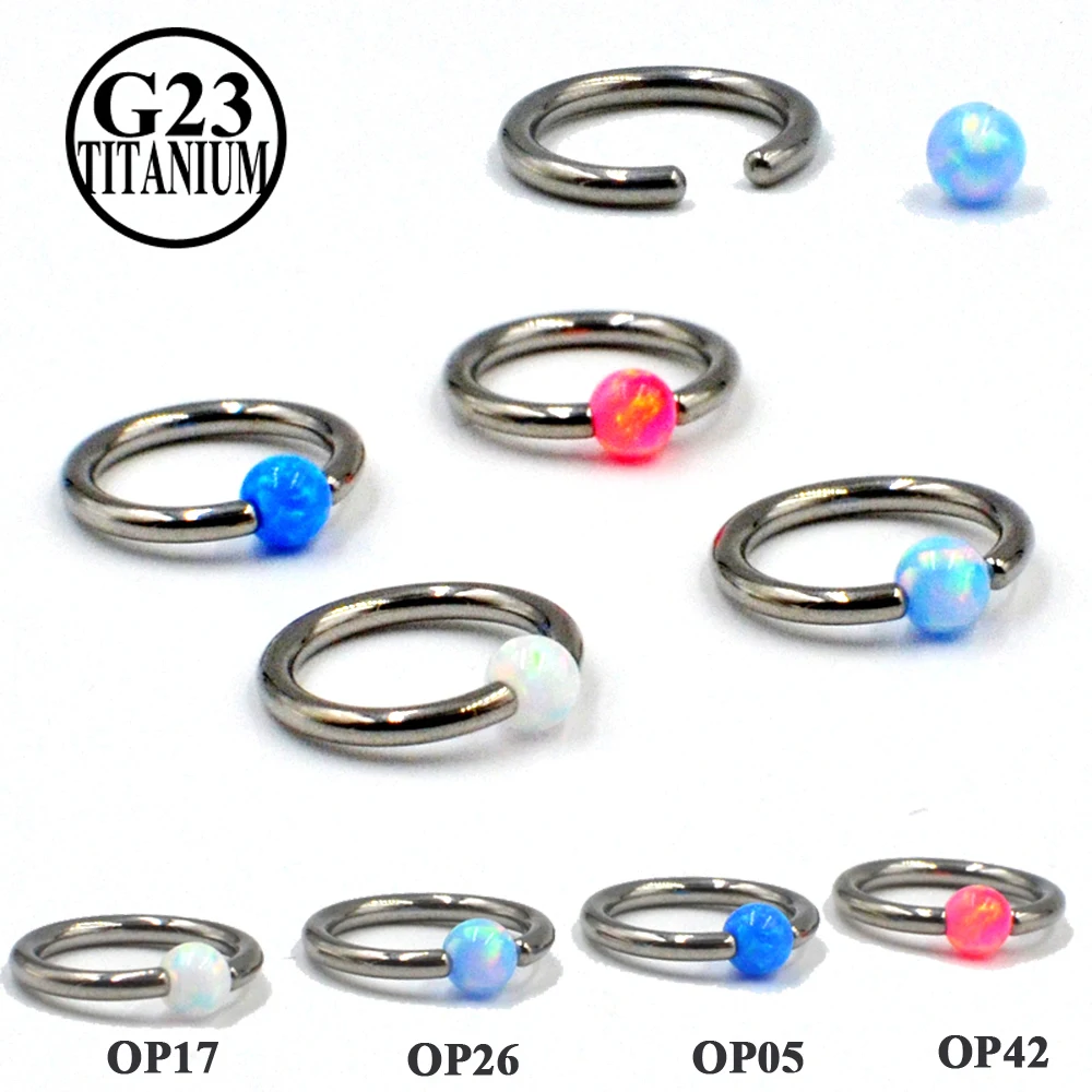 1pc G23 Solid Titanium Captive Bead Ring With Opal Stone Opal Ear ...