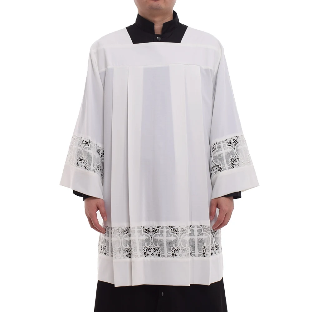 White-Surplice-Pastor-Robe-Catholic-Pleated-Lace-Liturgical-Cotta ...
