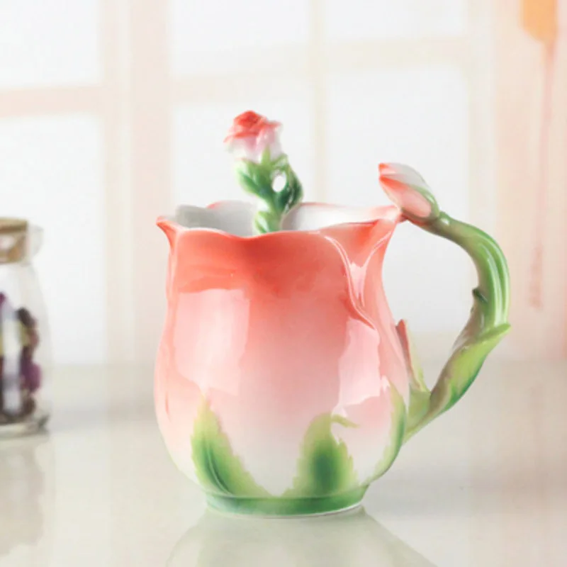 European High grade Enamel Ceramic Coffee Mug Creative Rose Flower Tea ...
