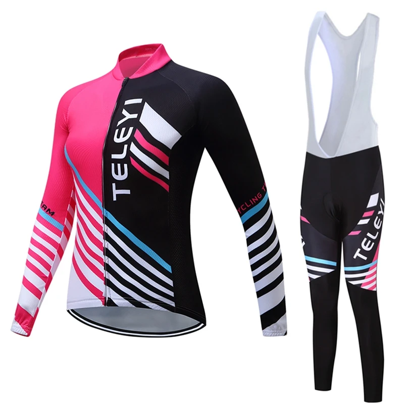 TELEYI Rosa das Mulheres Pro Cycling Jersey Calças jardineiras terno ...