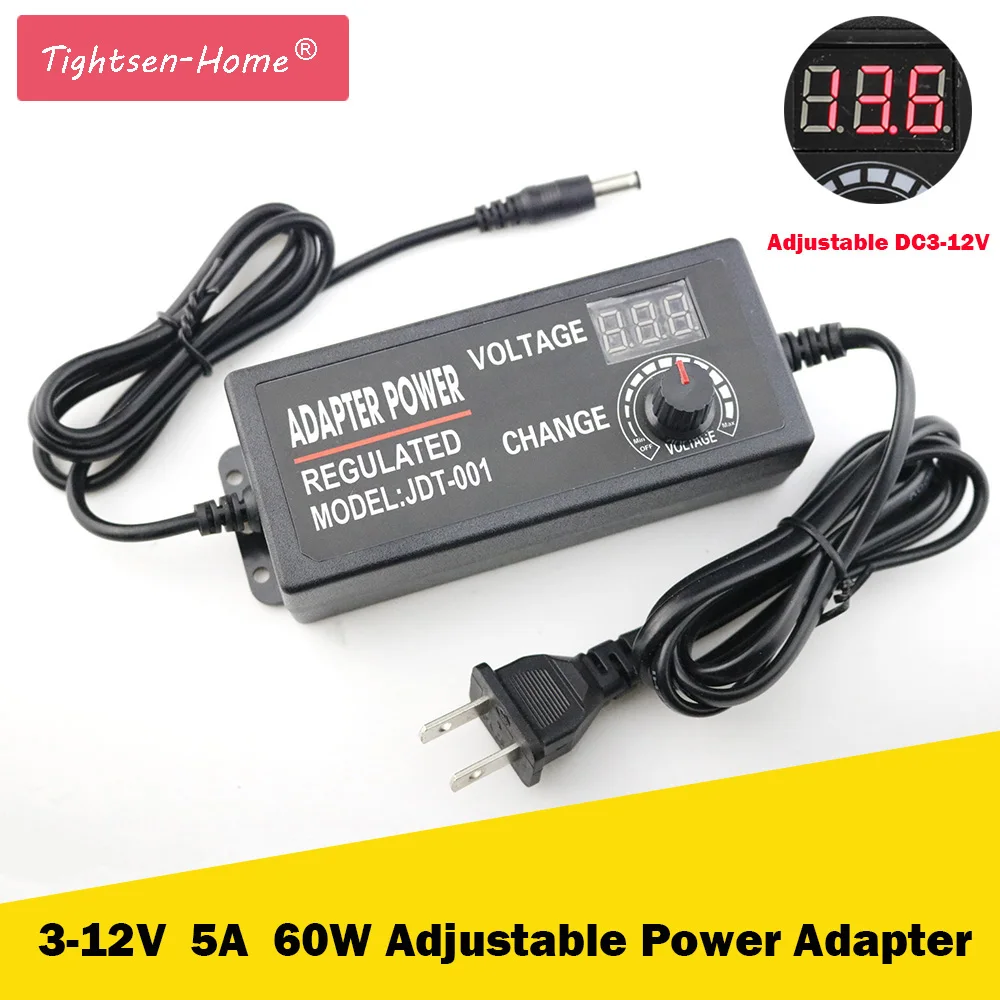 Adjustable 3V 12V 5A 60W AC/DC Adapter Switching Power Supply Regulated ...