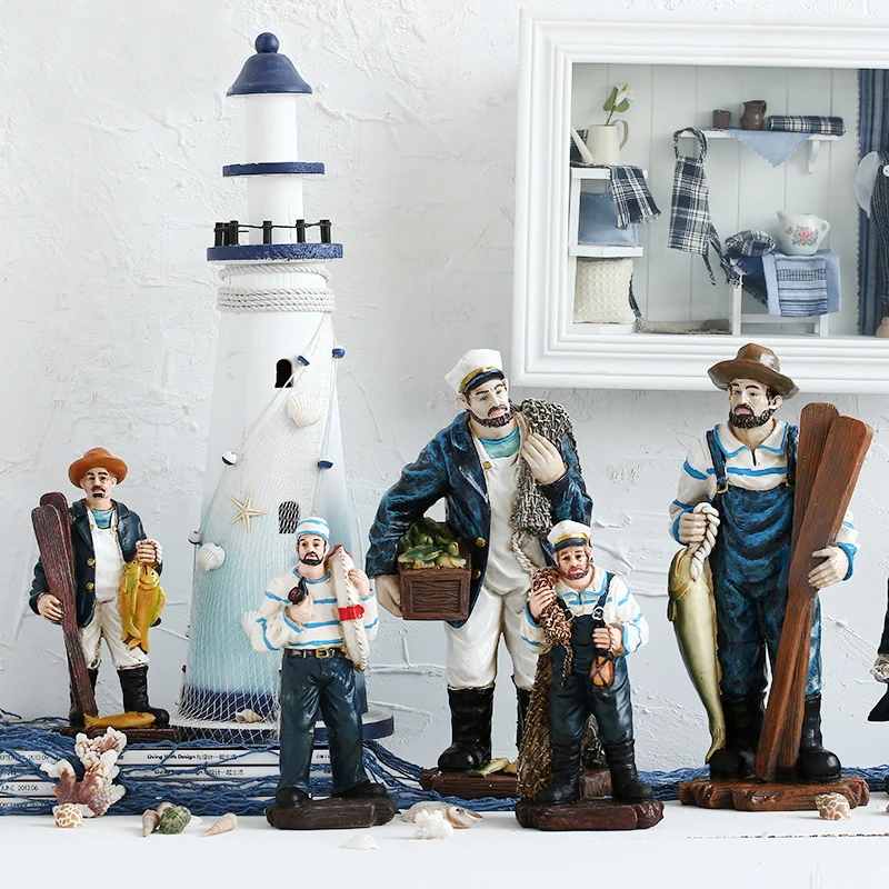 21-33CM-Resin-Captain-Figurine-1PC-Mediterranean-Artificial-Sailor ...