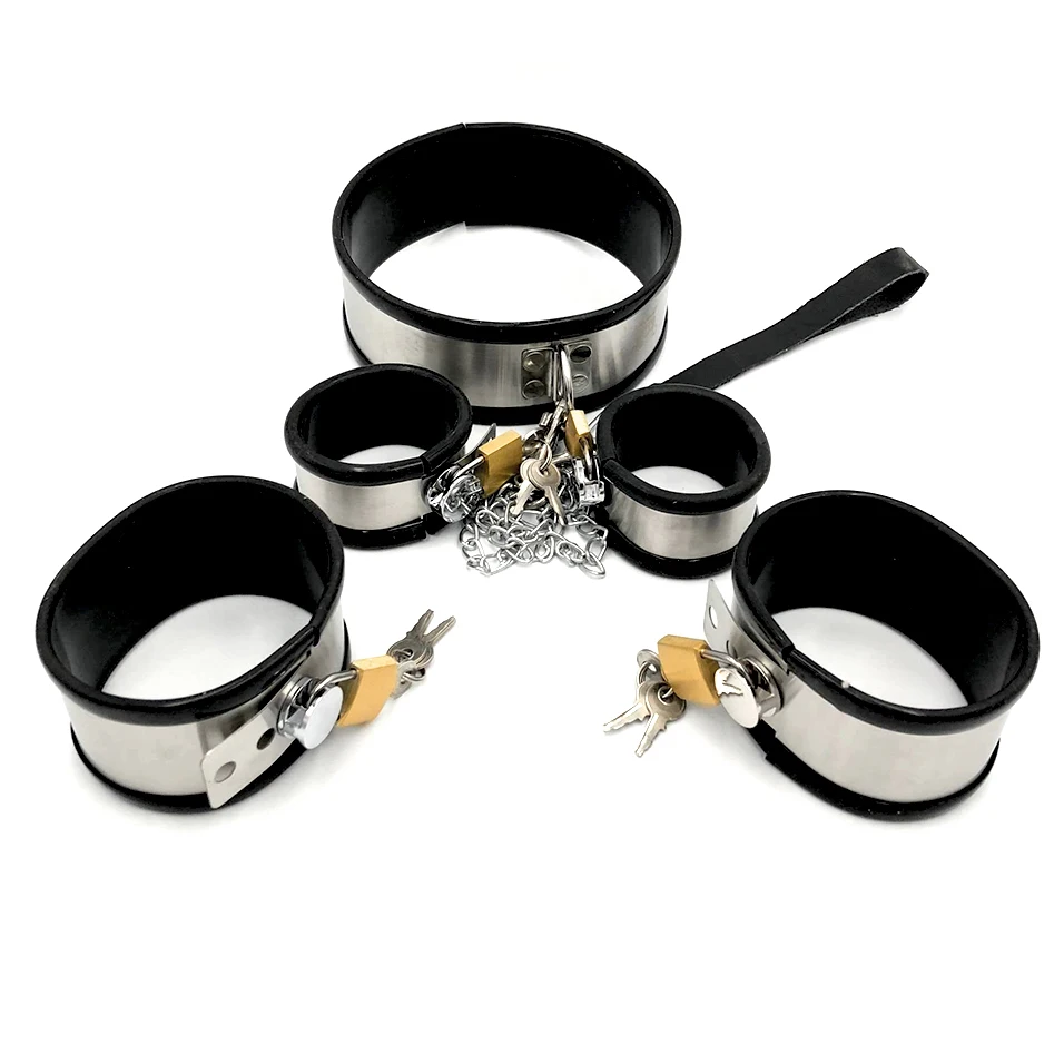 Buy 3pcssethandcufflegcuffsneck Collar Stainless Steel Bdsm Bondage Kit
