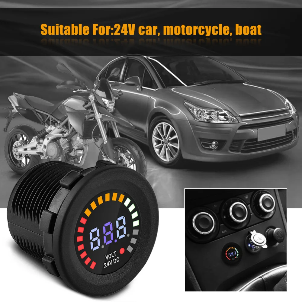 DC 24V Car Voltmeter Car Styling Universal Digital LED Panel Voltmeter ...