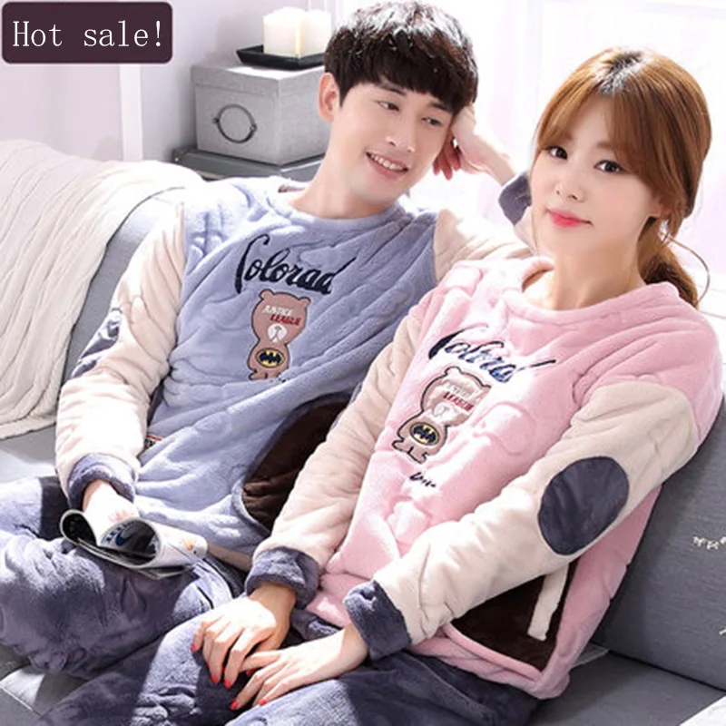 Autumn Winter Women Pajamas Set Long sleeve Cartoon Couples Pyjamas Men ...