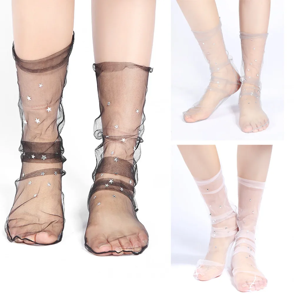 Chamsgend Women Fashion Glitter Star Soft Socks Women Elastic Sheer Nylon Ankle Sock A1 In Socks
