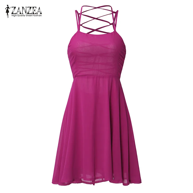Zanzea 2018 Women Summer Sexy Hollow Out A Line Party Mini Dress Casual