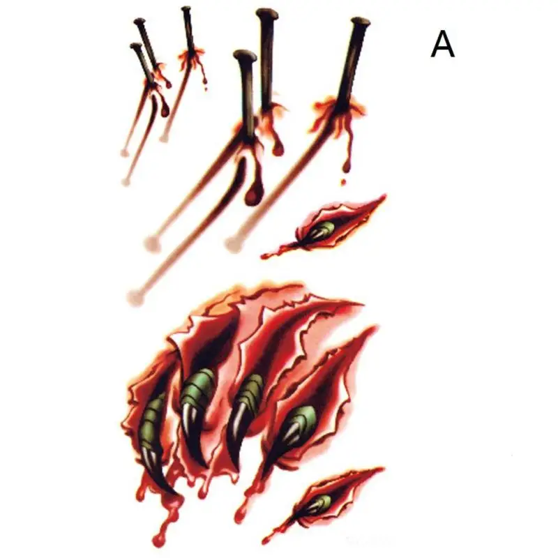 2Pcs Terror Wound Fake Tattoos Realistic Blood Injury Temporary ...