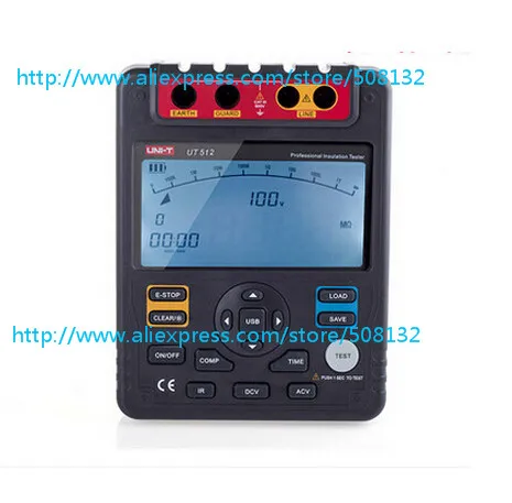UNI T UT512 UT 512 디지털 절연 저항 테스터 전압계 자동 범위 2500V 100Gohm w/USB 인터페이스 미터 ...