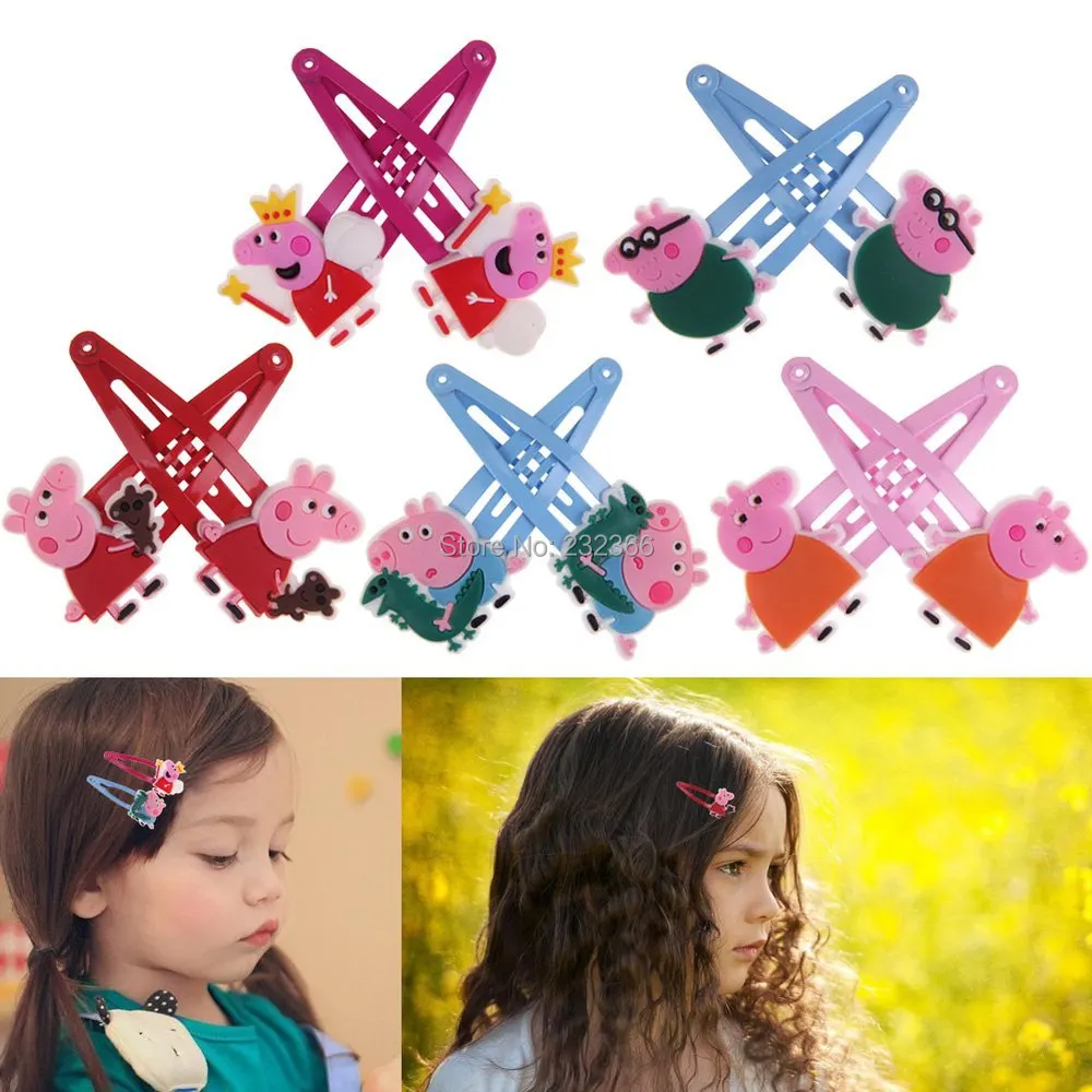 Fashion Girls Hair Clips 2/10 pcs Baby Kids Hair Pin Peppa Pig Family ...