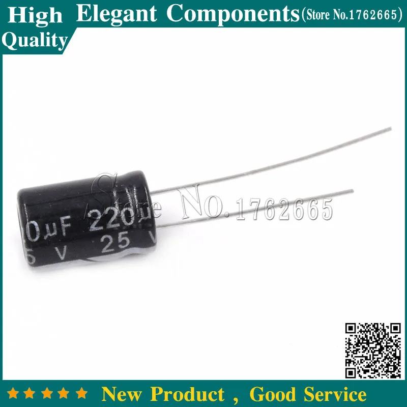50PCS 25V 220UF 25V 220UF Aluminum Electrolytic Capacitor 25 V / 220 UF ...