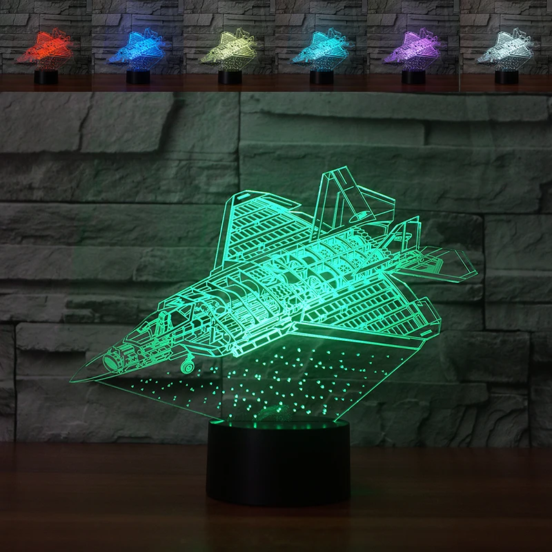 Airplane 3D LED Lamp Fighter Aircraft 7 Color Changing 3D Optical ...