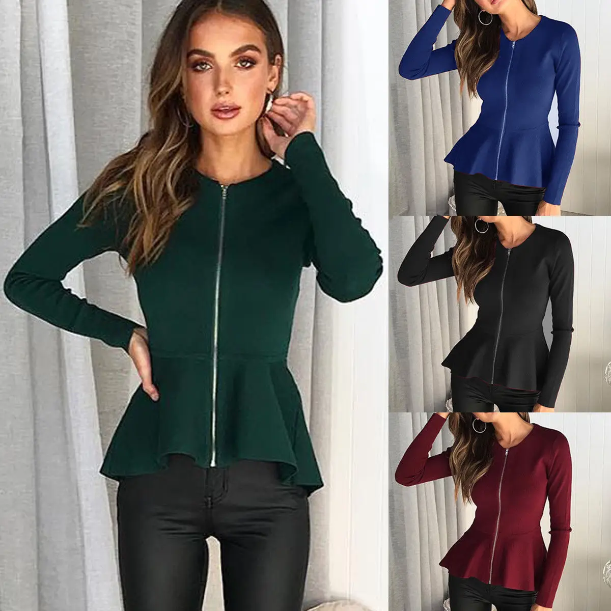 Women Ladies Ruffle Blouse Tops Ladies Long Sleeve Slim Casual Top ...