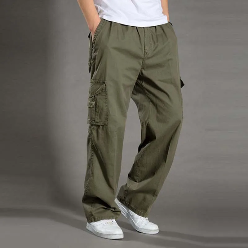 2017 Summer Thin Cargo Pants Mens Casual Loose Trousers Elastic Waist
