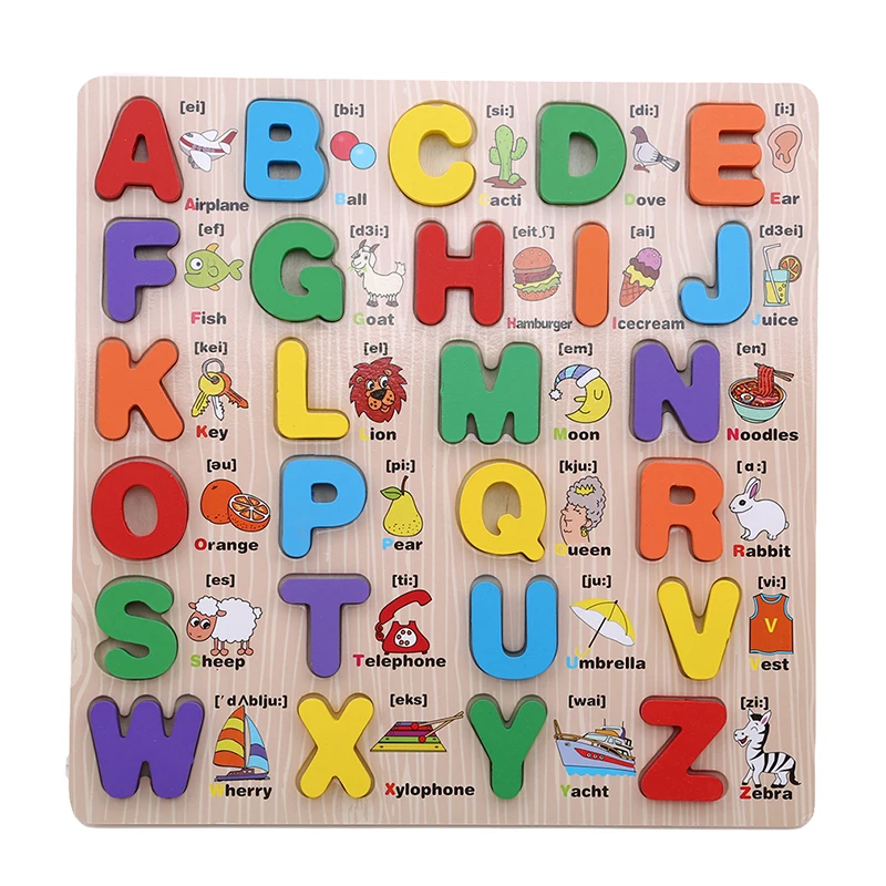 Wooden alphabet puzzle with words to spell - essentialquest