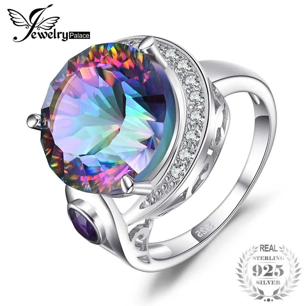 Jewelrypalace 14 3ct Rainbow Fire Mystic Topas Ring Solid 925 Sterling