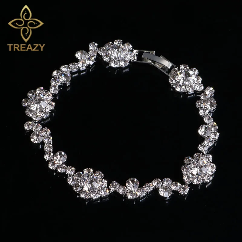TREAZY Elegant Crystal Bracelets For Women Silver Color Bracelets ...