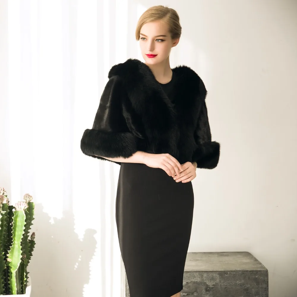 Women Autumn Winter Fashion White Black Faux Fox Fur Cappa Women's ...