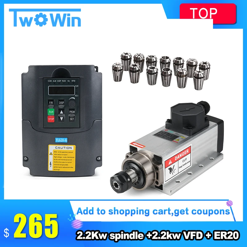 2.2kw Air-cooled Square Spindle Motor Kit 2200w Spindle +2.2kw 220v ...