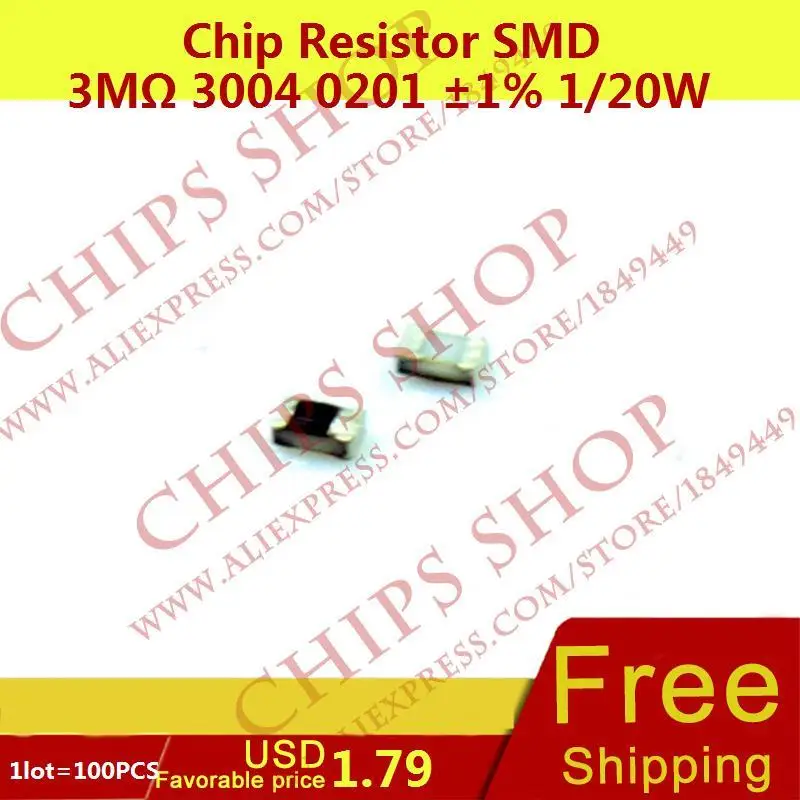 1 LOTE = 100 UNIDS Resistencia Chip 3. Mohm 3004 0201 1% 1/20 W ...
