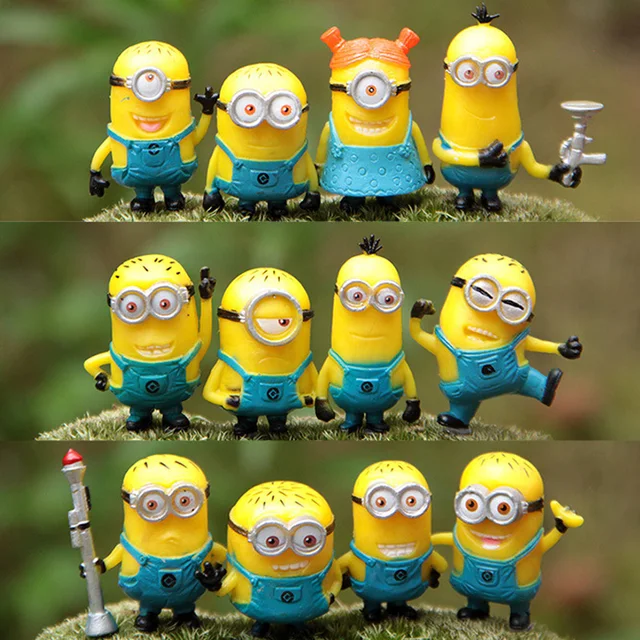 12pce/lot Minion dolls 3D Eyes Despicable Me 2 Minions miniatures ...