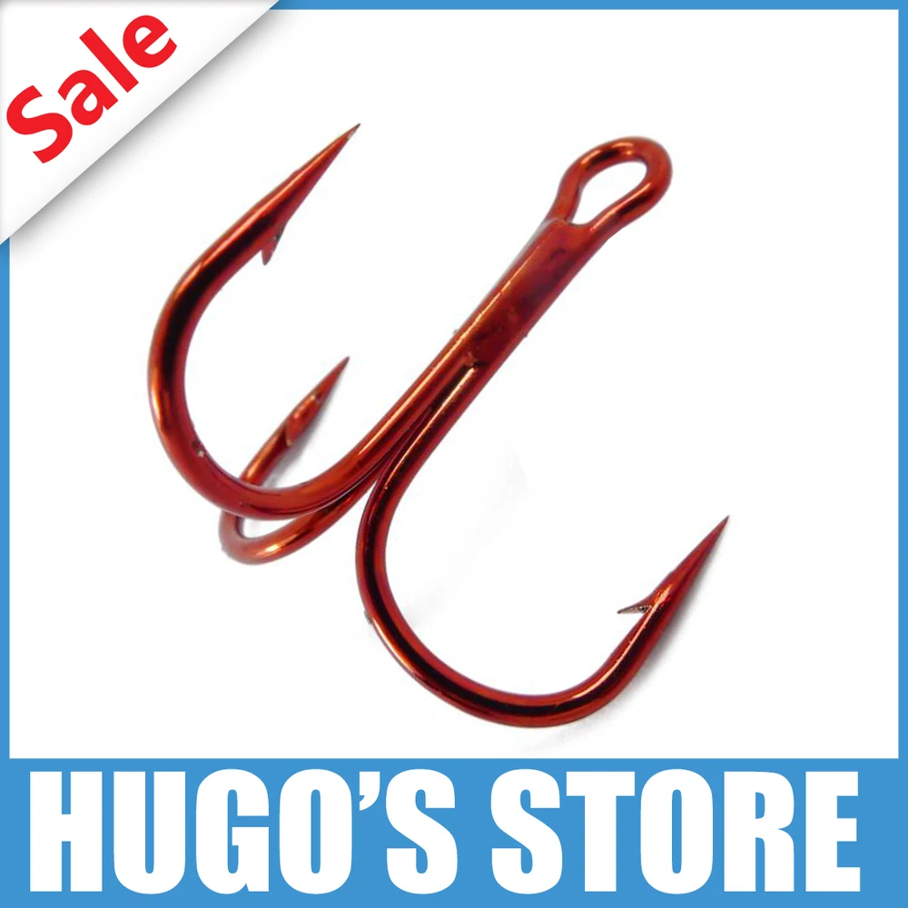 New 50PCS Sharpened red color anchor shape triple fishing hook treble ...
