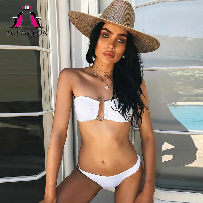 Topmelon Strapless Push Up Swimsuit Femme Bikinis Sets 2018 Summer U