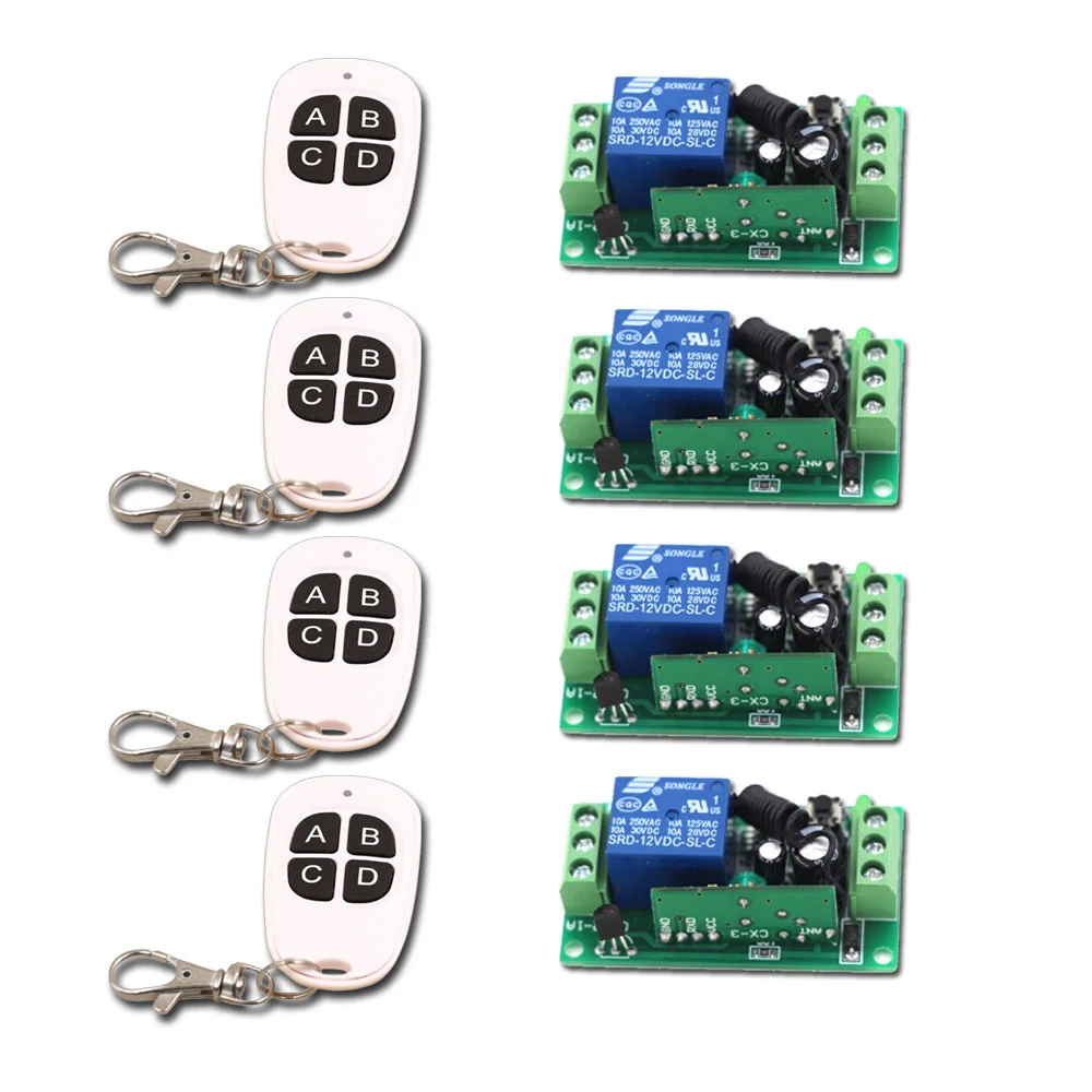 RF Wireless Remote Control Switch DC9V 12V 24V 1CH Relay 4pcsReceiver ...