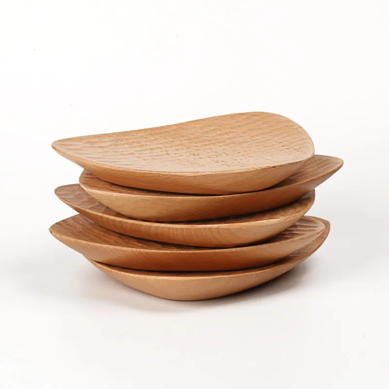 Handmade Dish Beech Wood Plate Triangular Tray Dinner Set Dessert Plate ...
